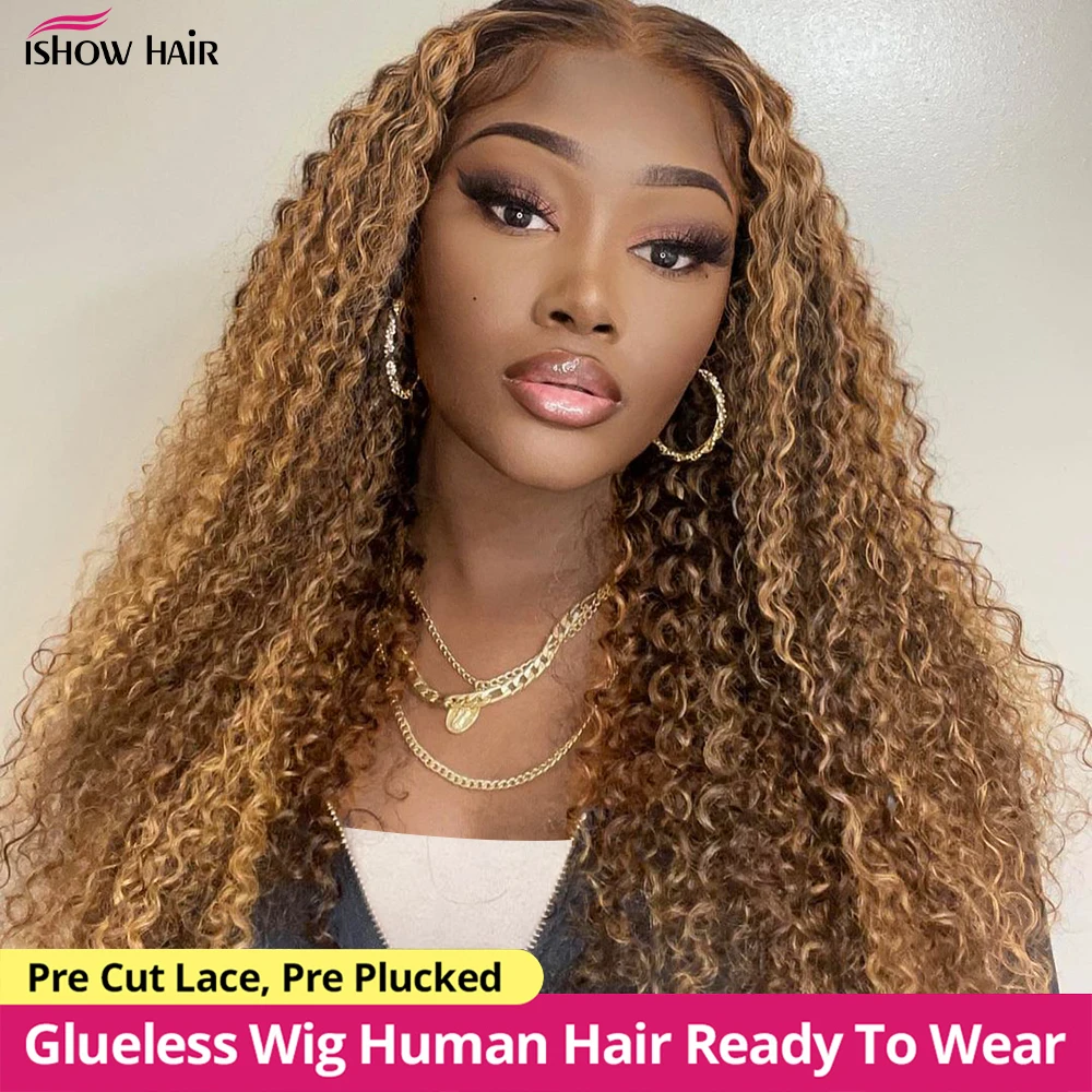 Ishow Highlight Glueless Wig Human Hair Ready To Wear Pre Cut 13x4 HD Ishow Highlight Glueless Wig Human Hair Ready To Wear Pre Cut 13x4 HD