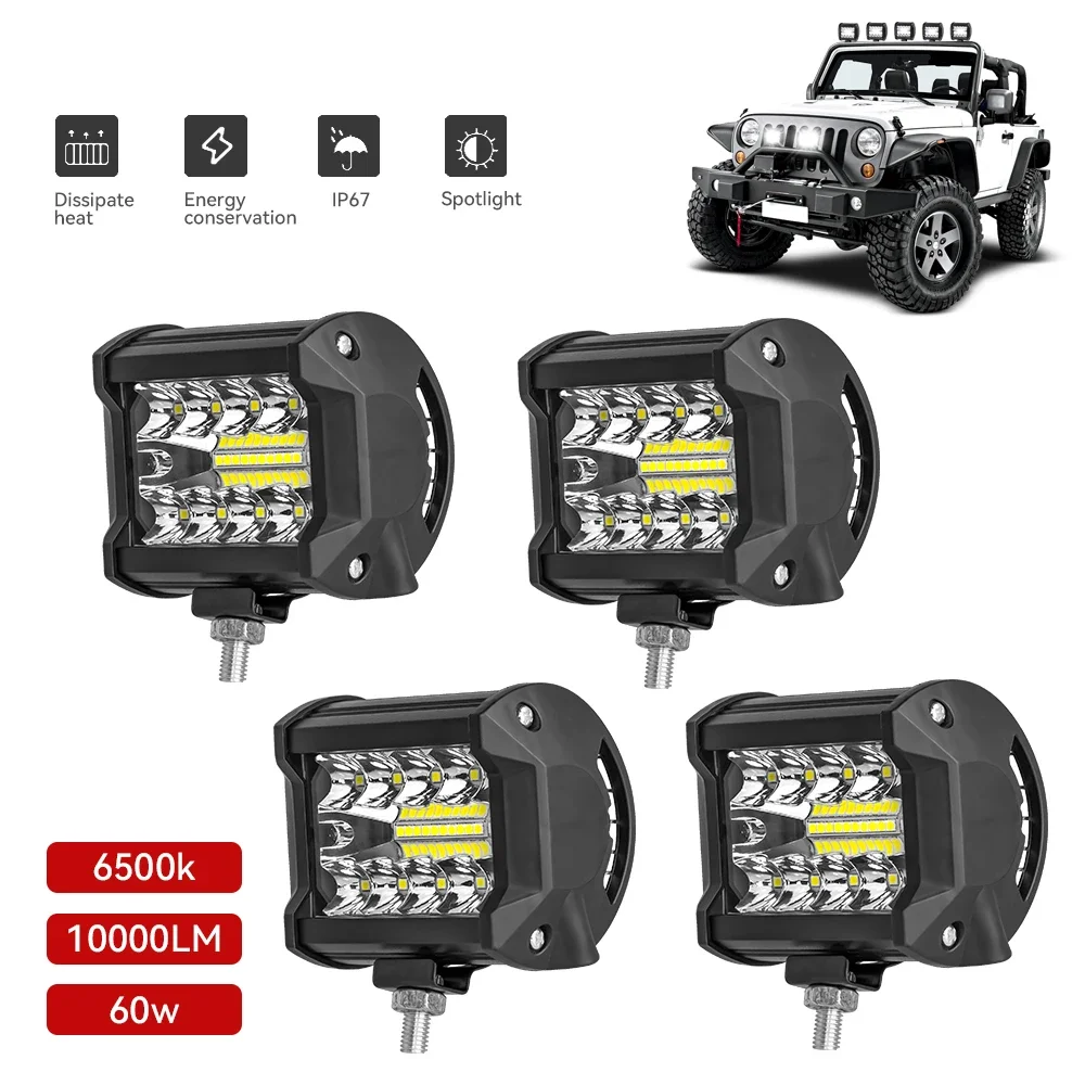 4x4-Off-Road-LED-Light-Bar-Pods-4inch-60W-72W-12V-24V-Fog-Driving-LED ...