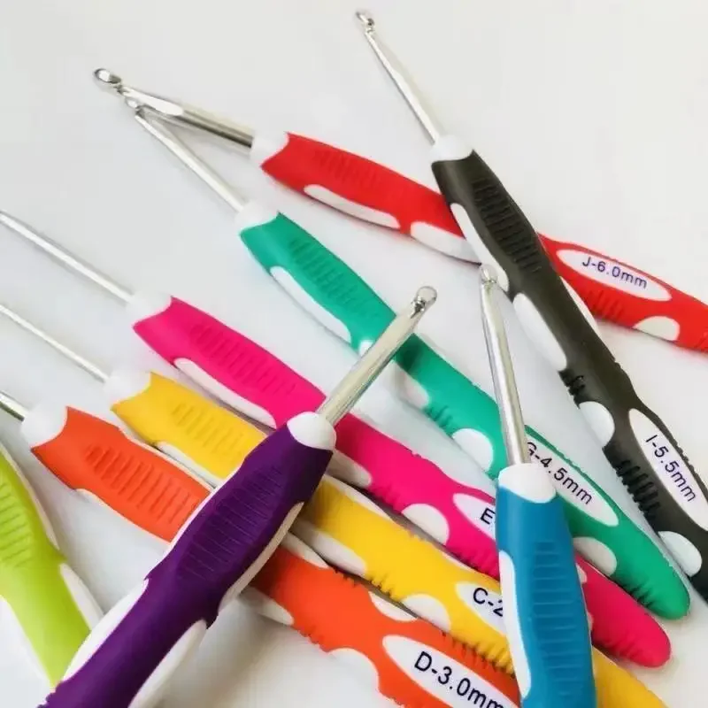 9Pcs Crochet Hook Plastic Handle Aluminum Knitting Needle DIY Handmade ...