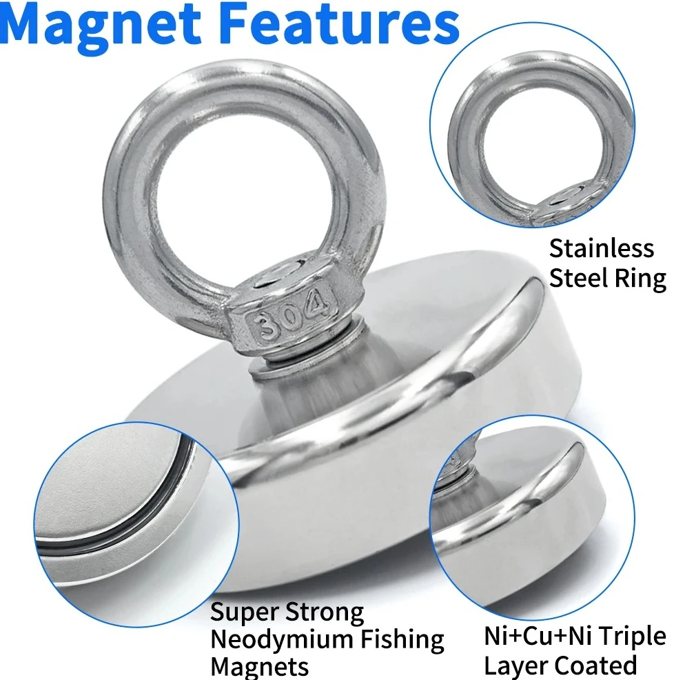 J16-42mm N35 Super Strong Neodymium Fishing Magnet with Eyebolt, Heavy ...