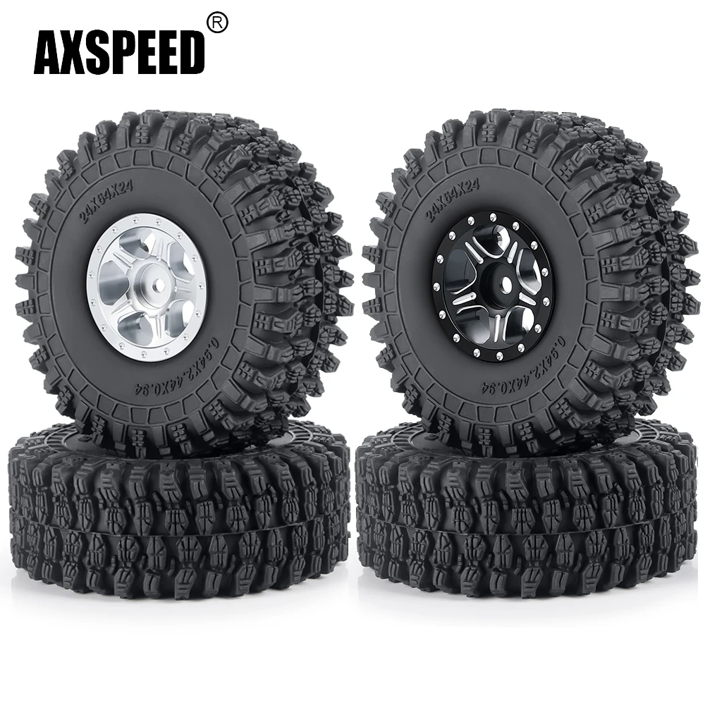 AXSPEED-4Pcs-TRX4M-Beadlock-Metal-Wheel-Rims-64mm-Rubber-Tires-Set-for ...