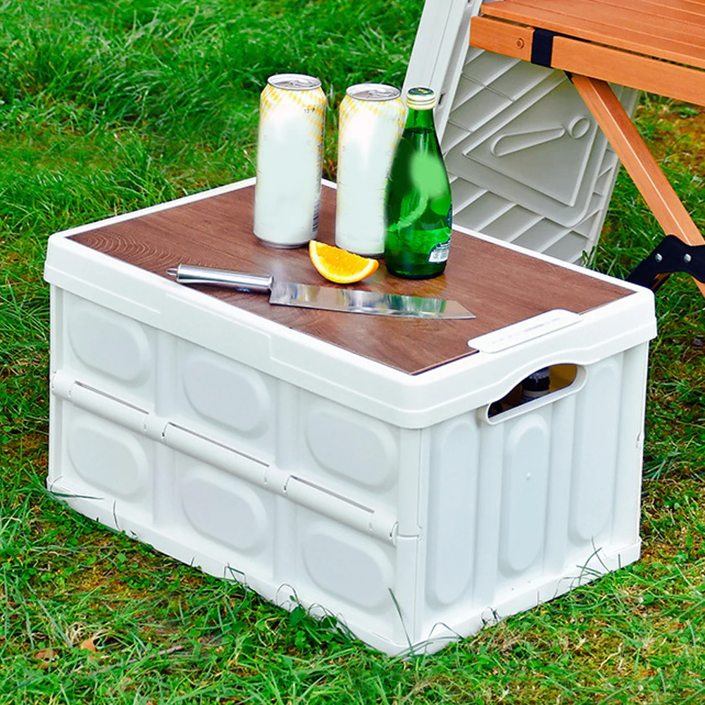 Camping-Folding-Storage-Box-with-Wooden-Cover-Storage-Baskets-Large ...