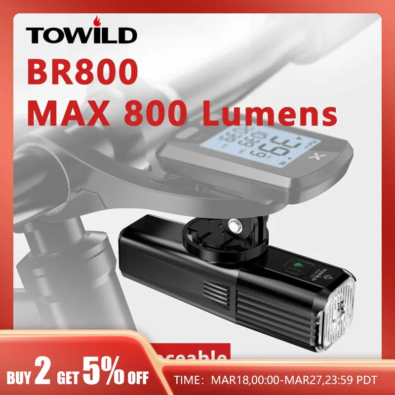 TOWILD BR800 Bike Light TypeC 18650 2000mAh Battery Changeable LED MTB Front Lamp Headlight ...