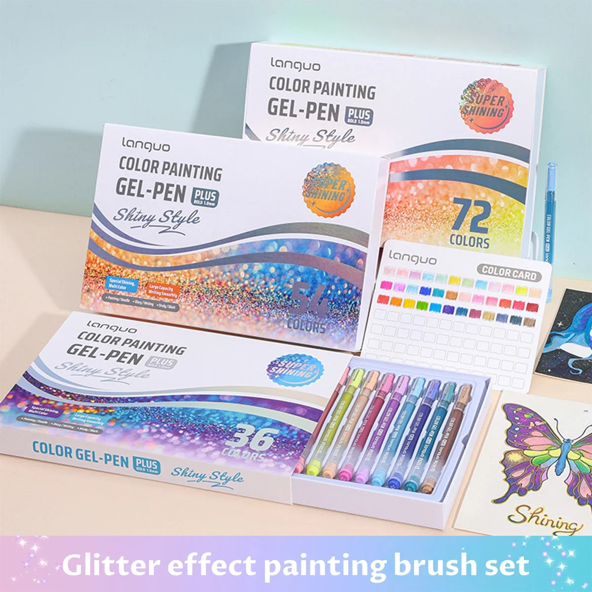 24-72 Colors Shiny Gel Pens 1.0mm Fine Tip - Metallic Sparkle Ballpoint ...