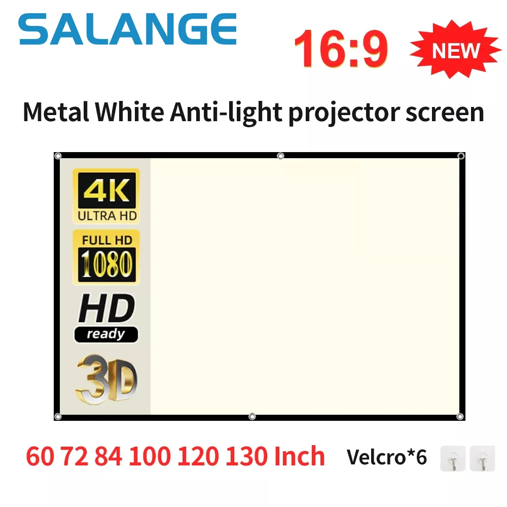 Salange Projector Screen 16:9 High Brightness Reflective Foldable White ...