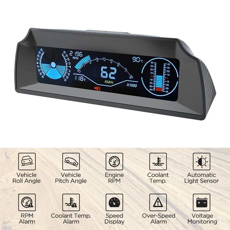Autool X90 Speed Slope Meter Obd Version Hud Inclinometer Car Compass Pitch Tilt Angle ...
