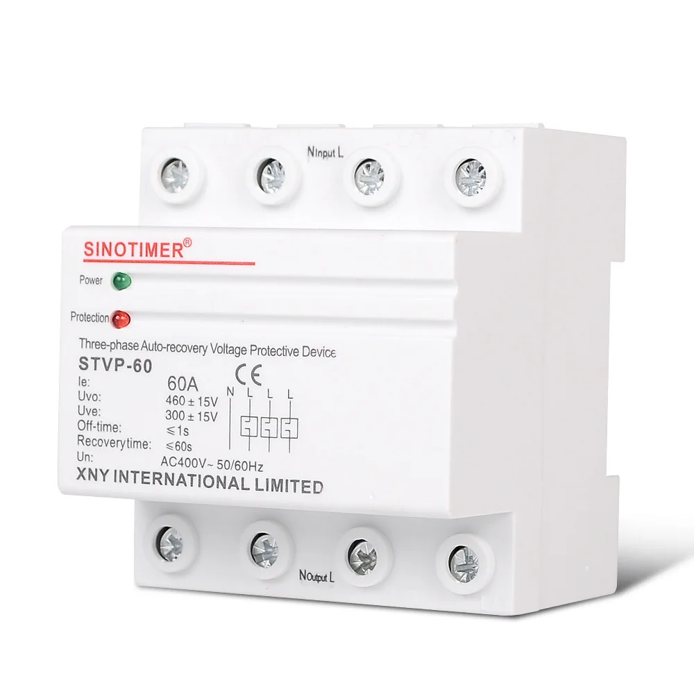 STVP-60 Three Phase 4 Wires 380V 60A DIN Rail Automatic Recovery Over ...