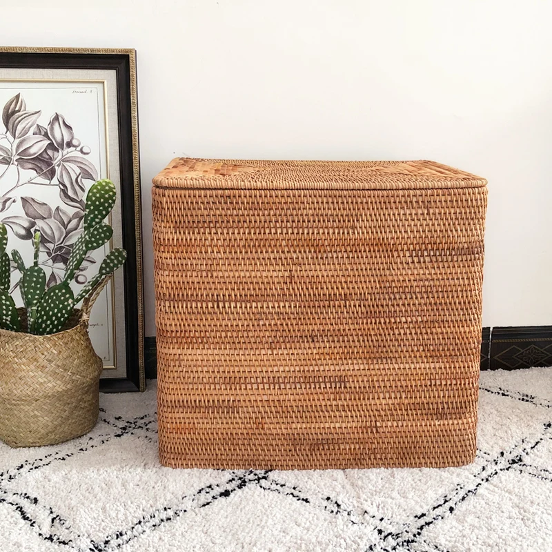 New Woven Laundry Basket Hand-Woven Rattan Large Clothing Sundry Books ...