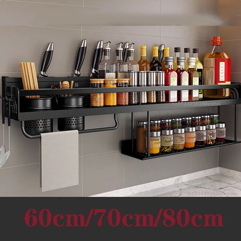 New-60-70-80CM-Double-Layer-Kitchen-Shelf-Wall-mounted-Spice-Storage ...