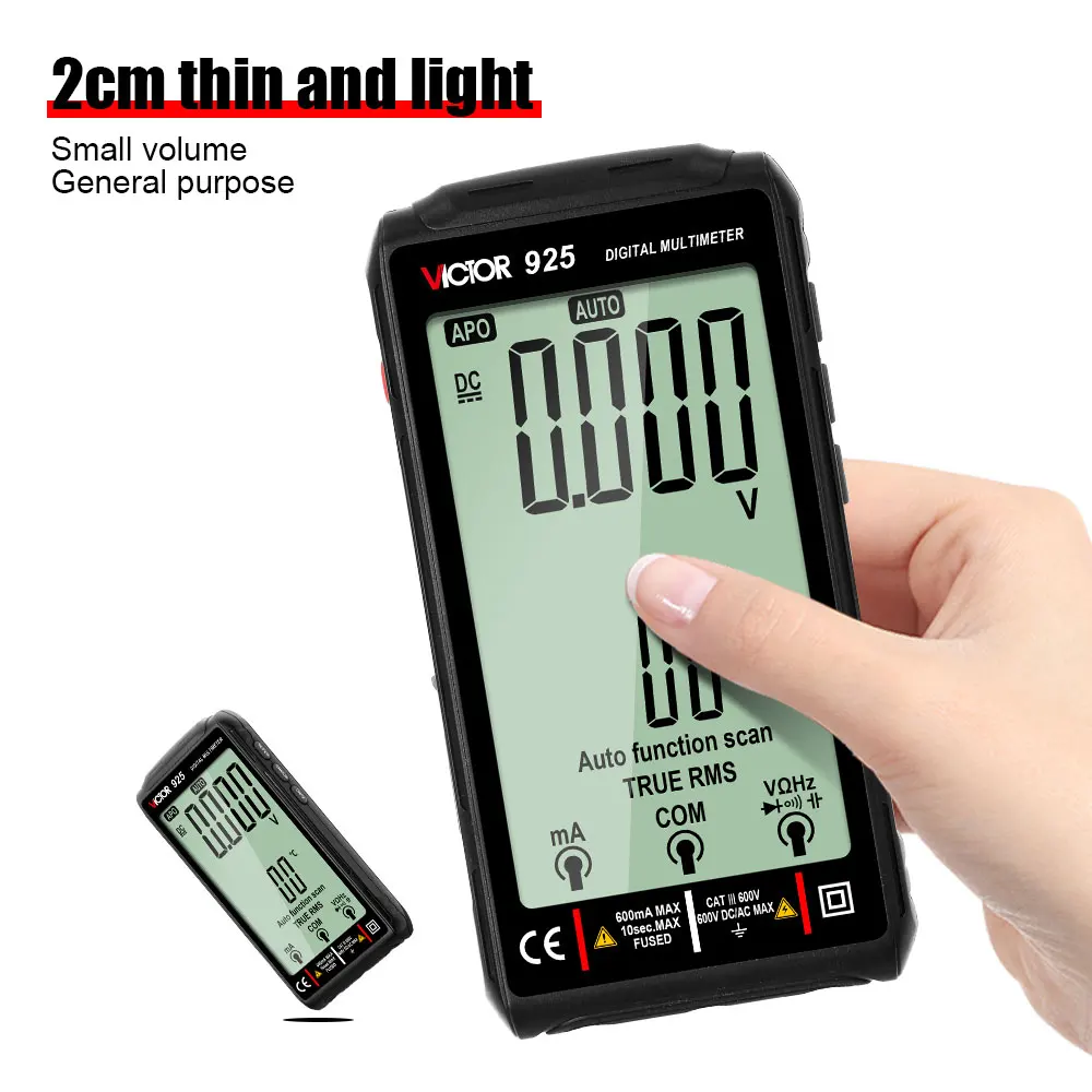 Victor 925 Digital Multimeter Full Screen 10000 Counts LCD Display NCV Diode 500mAh Lithlum ...