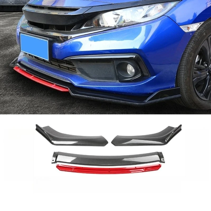 For Universal Car Front Lip Splitter Kit 3-Piece Red Stripe ABS Bumper ...