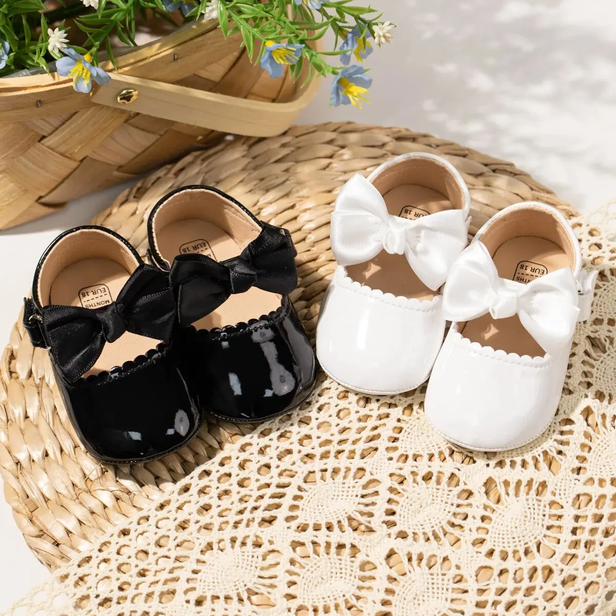 Meckior 2024 Baby Girl Lace Princess Shoes Simple Buckle Patent Leather ...