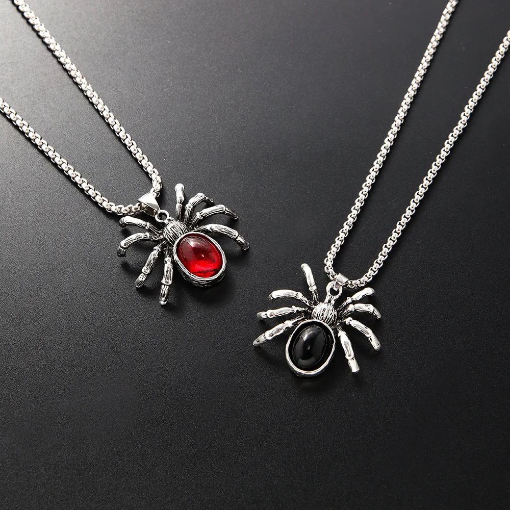 Personality-Spider-Ruby-Black-Gemstone-Pendant-Couple-Necklace-Fashion ...