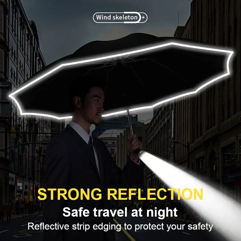 Windproof-Automatic-Umbrella-With-LED-Flashlight-Reflective-Stripe ...