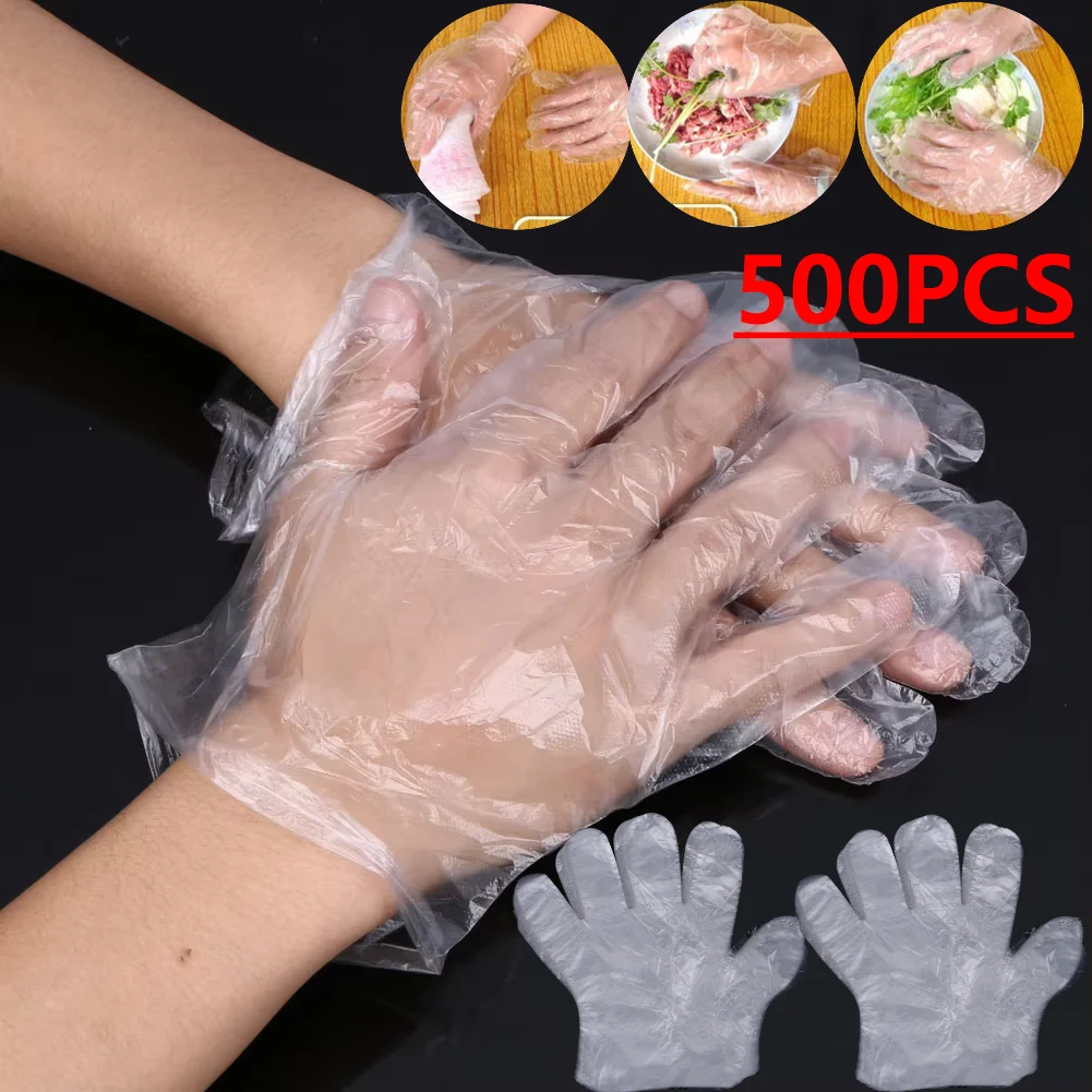 500-100pcs Clear Disposable Gloves Transparent Plastic Gloves Latex ...