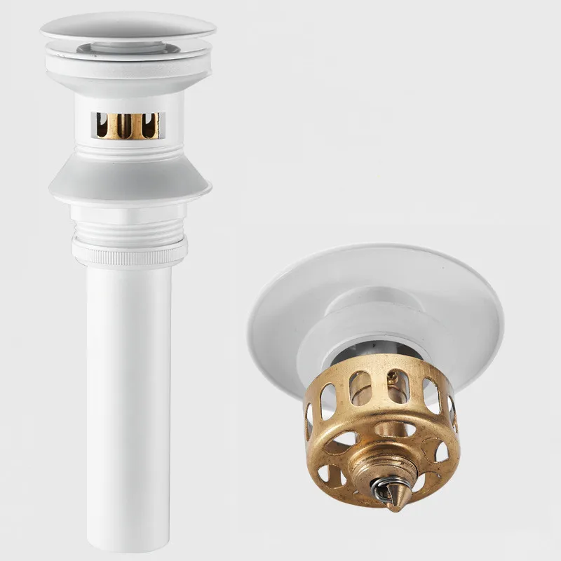White-Bathroom-Sink-Pop-Up-Drain-Brass-Lavatory-Drain-Stopper-Dual ...