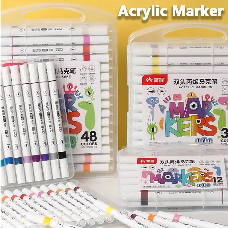 12-24-36-48-Colors-Double-Soft-Hard-Head-Acrylic-Markers-Double-Ink ...