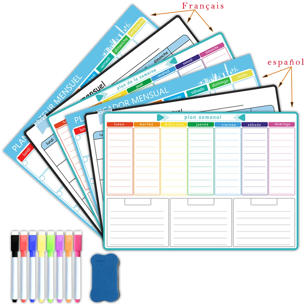 A3 Weekly & Monthly Planner With Spanish,French,English.Magnetic Dry ...