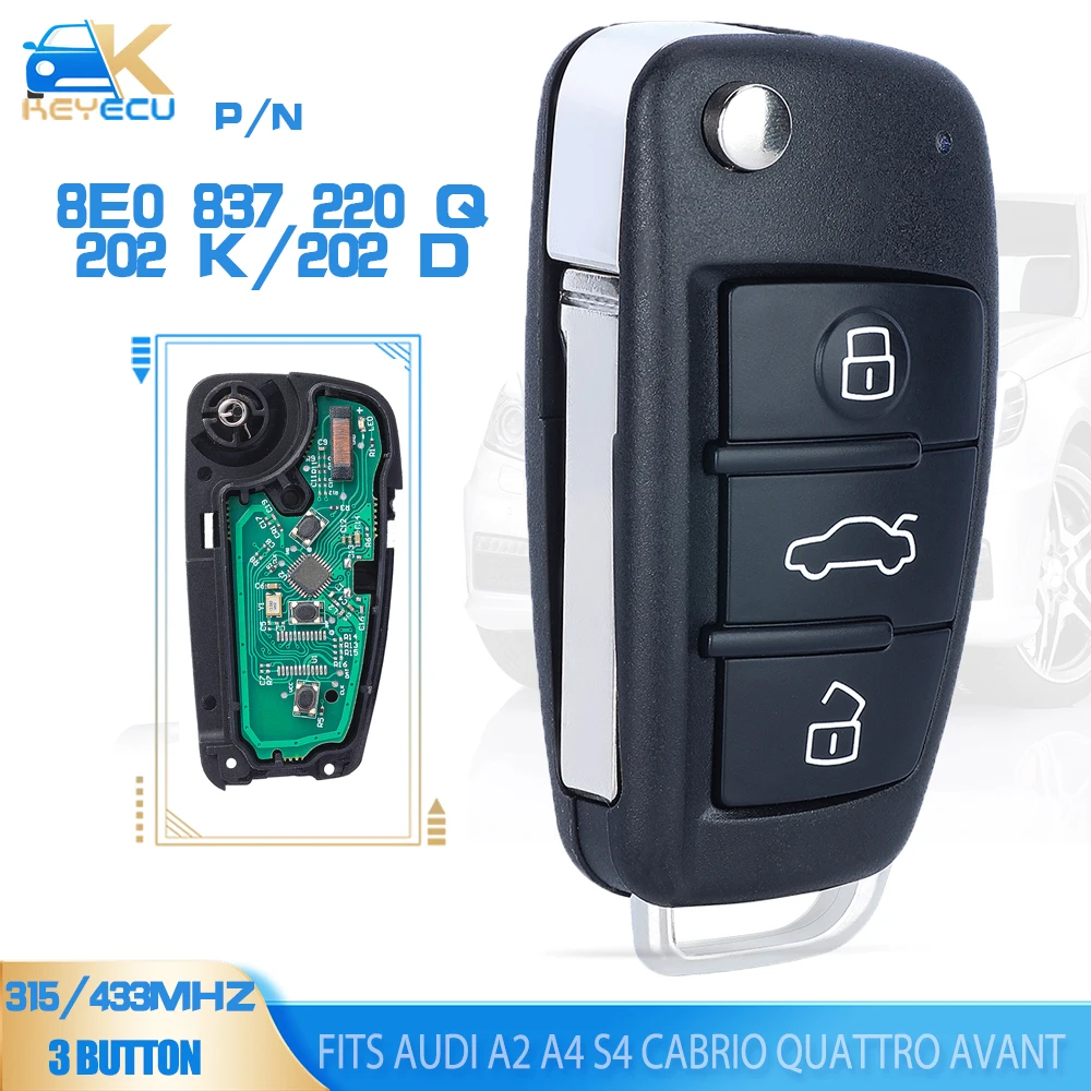 Keyecu Folding Remote Key 3 Button 315mhz / 433mhz Id48 / 8e Chip For ...