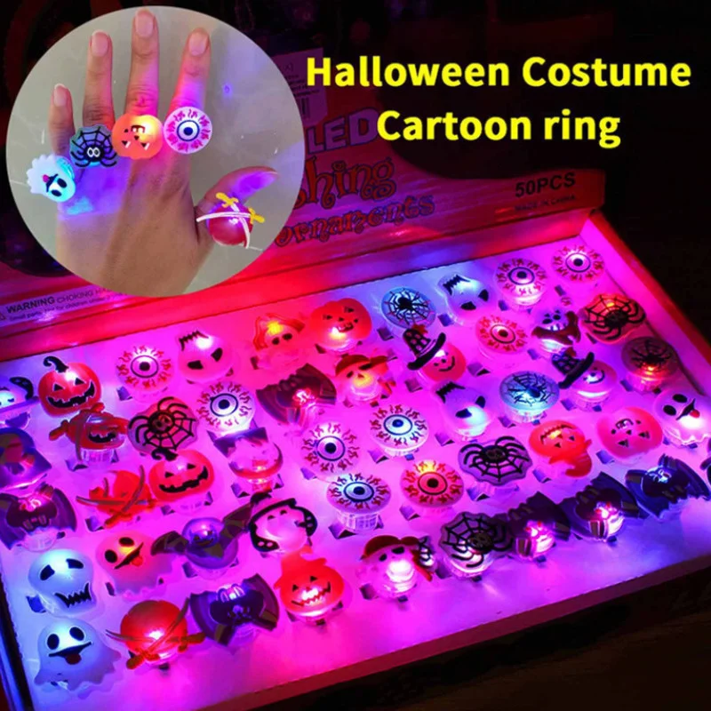 50pcs-Halloween-Pumpkin-Ghost-Glowing-Ring-Anime-LED-Flash-Finger-Ring ...