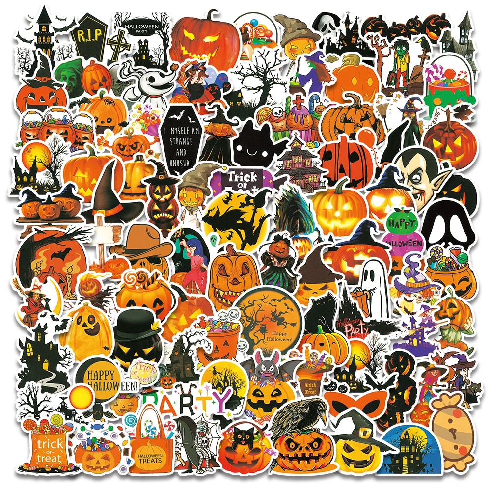 100PCS-non-repeating-Halloween-Pumpkin-Theme-Stickers-Vinyl-Waterproof ...