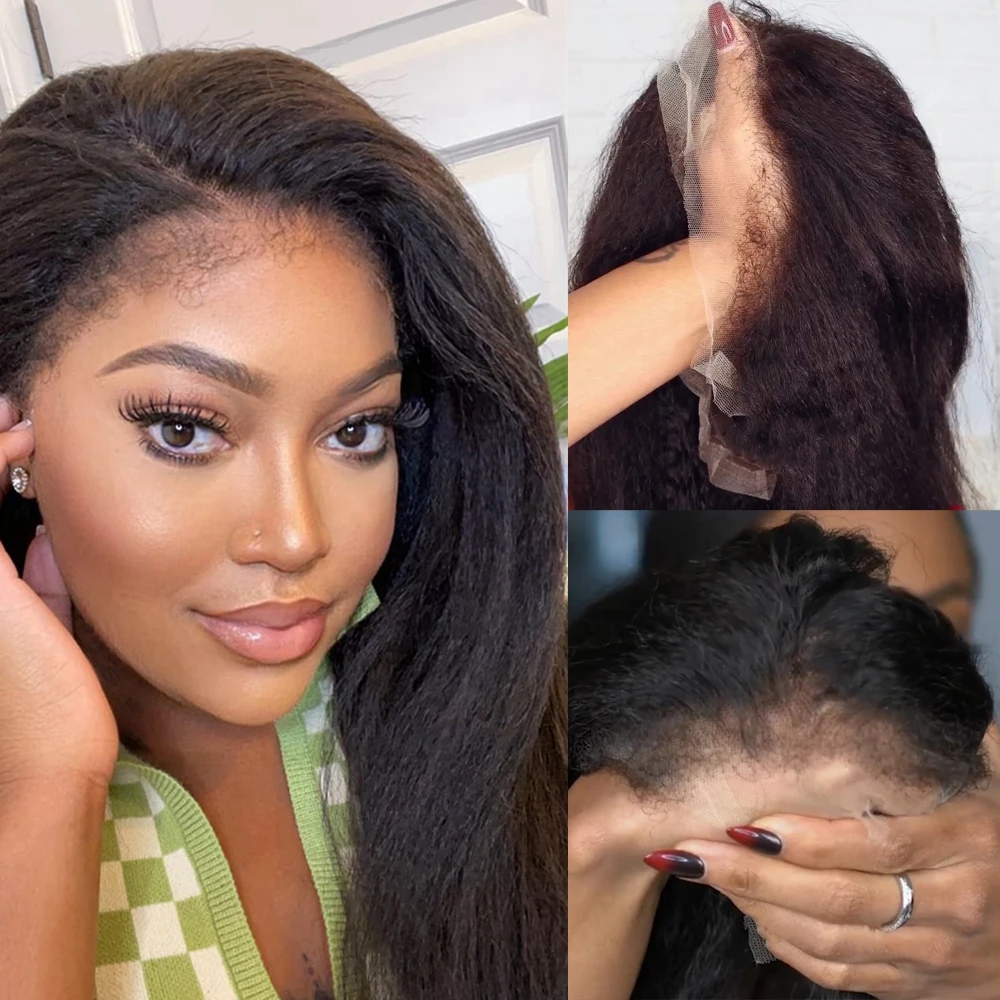 Yaki Edges Curly 13x4 Kinky Straight Lace Front Wig Pre Plucked ...