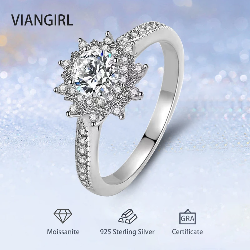 Trendy-0-5CT-D-Color-Moissanite-Ring-with-Certificate-925-Sterling-Sliver-Sunflower-Luxury ...