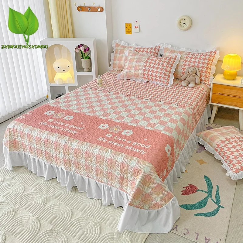 Quilted-Cotton-Princess-Cover-Double-Bedspread-Lace-Spread-Queen-Bed ...