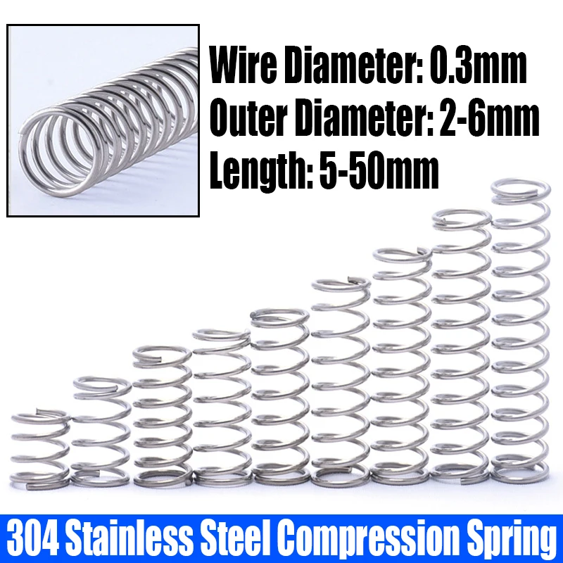 10PCS-0-3mm-Wire-Diameter-Compression-Spring-304-Stainless-Steel ...