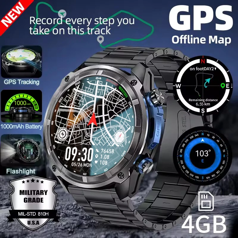 2025 Military GPS Offline Maps Smart Watch 4GB Memory Video Player ...