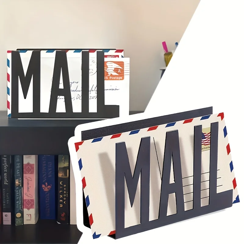 Black Metal Mail Organizer with Engraved Design Office Desk Envelope ...