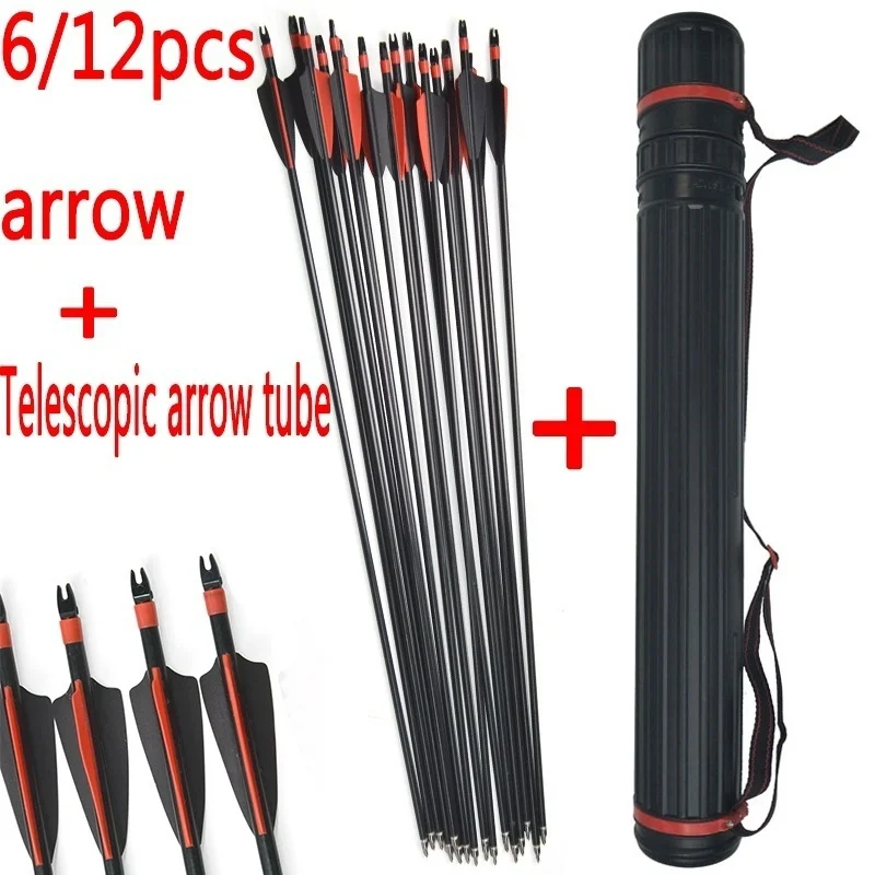 6-12pcs-Archery-Sport-31-5inch-Fiberglass-Arrow-Black-Red-Arrow-Feather ...