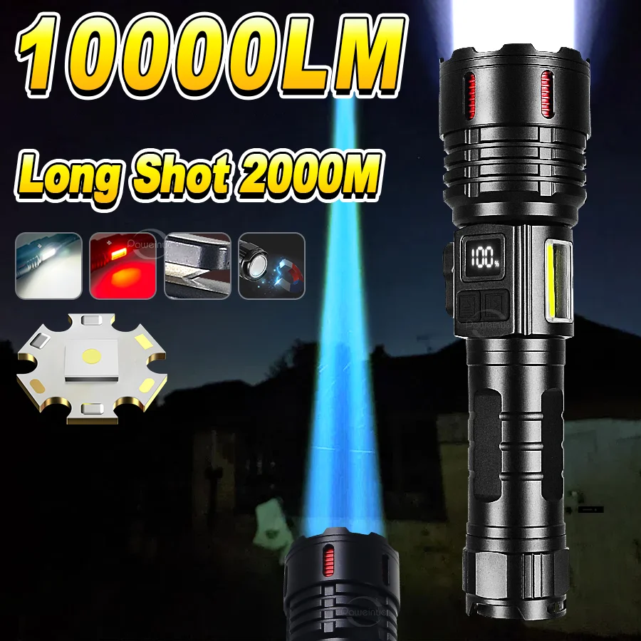 NEW 10000LM Ultra Powerful LED Flashlight White Laser Tactical Flash ...