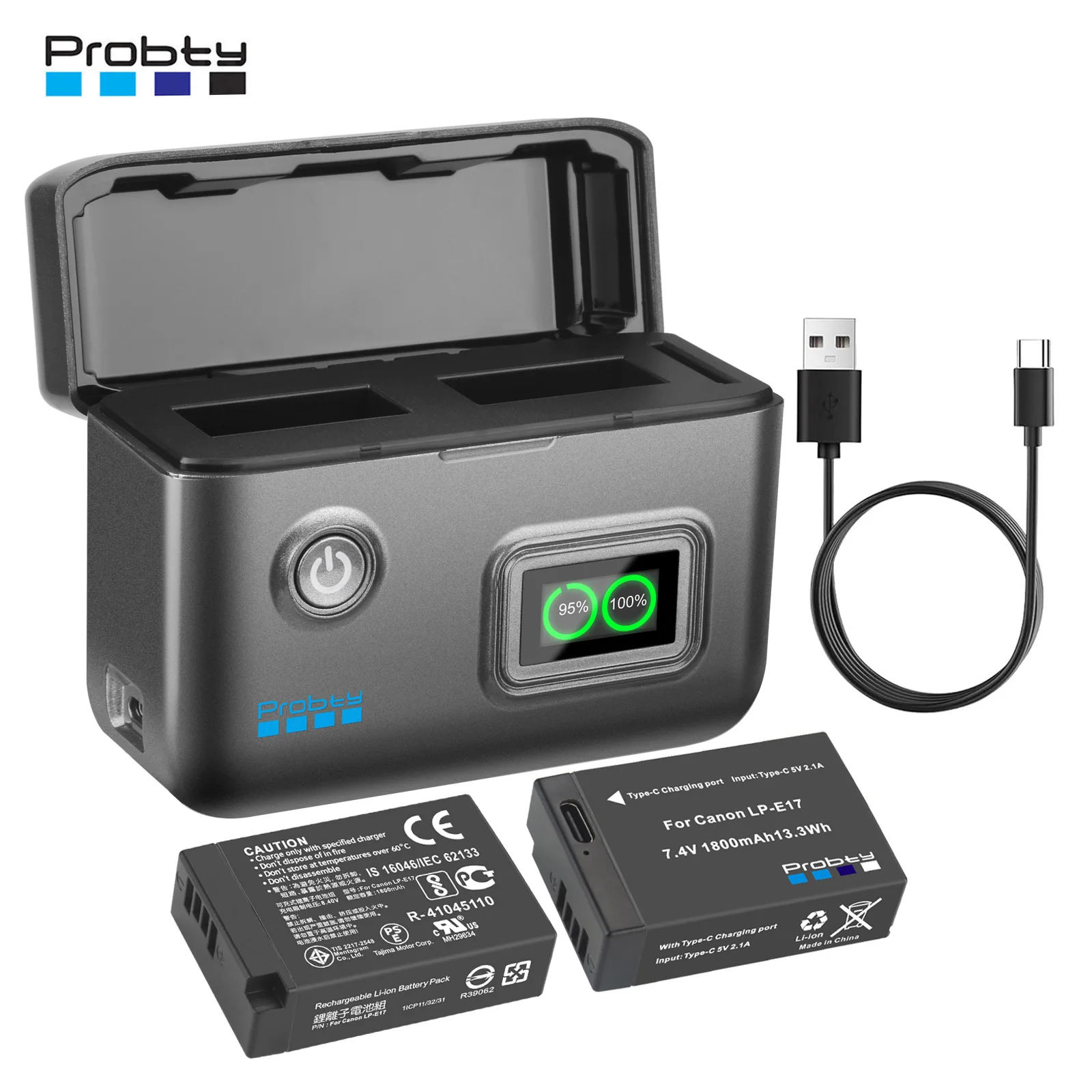 Probty 1800mAh LP E17 LP-E17 Battery with Fast 2-Slot Charger for Canon ...