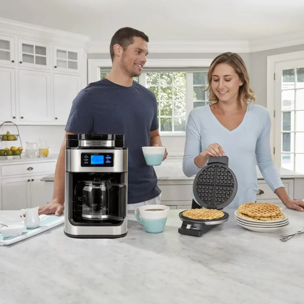 2 In1 Coffee Maker Kitchen Automatic Coffee Machines Drip LED Display Electric Bean Grinder Keep Warm Home Appliance AliExpress 6