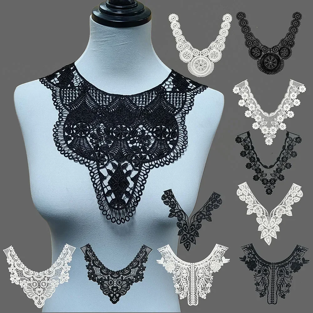 Black-and-white-polyester-embroidery-hollowed-out-collar-DIY-sewing ...