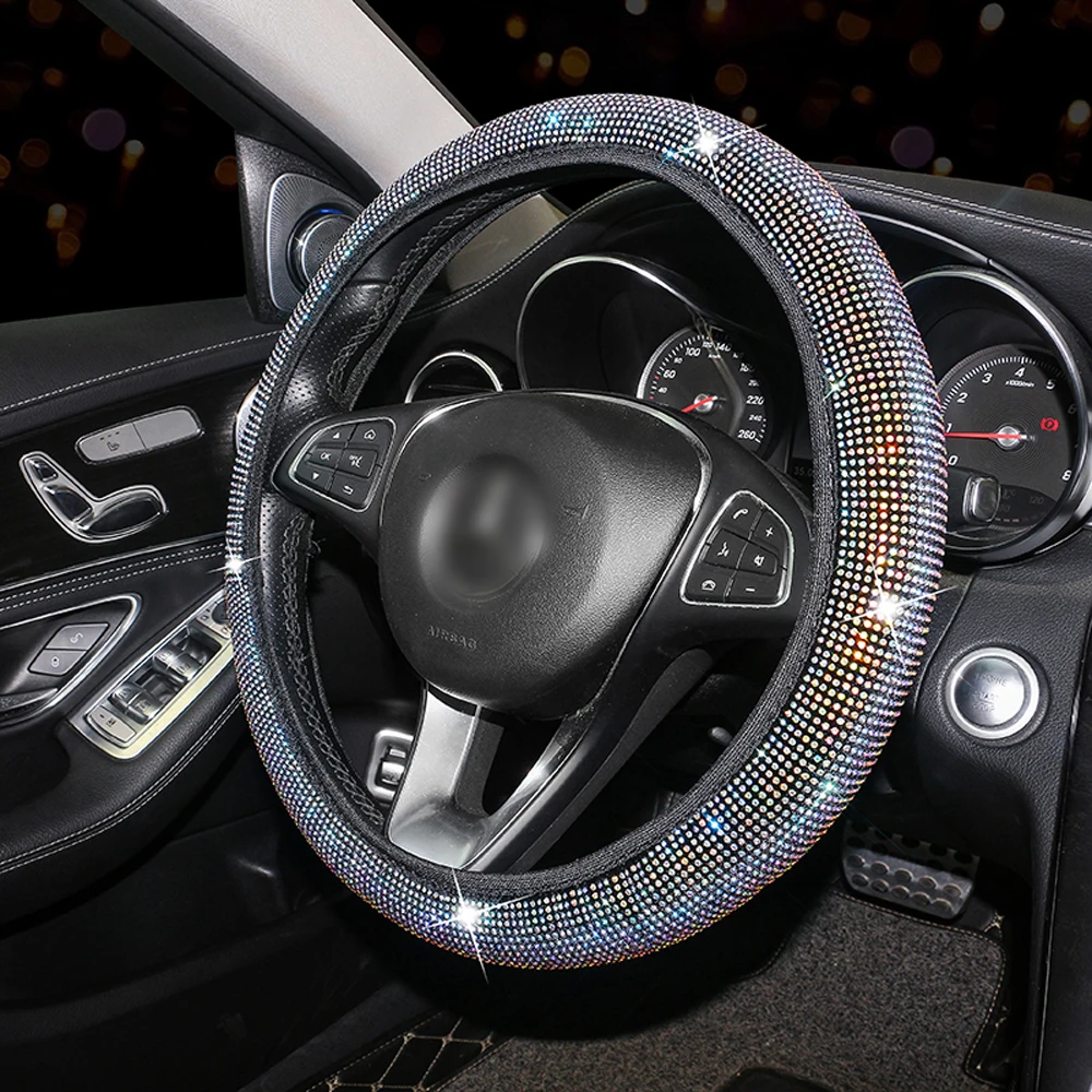 Fashion-Crystal-Car-Steering-Wheel-Cover-38cm-Breathable-Anti-Slip-PU ...