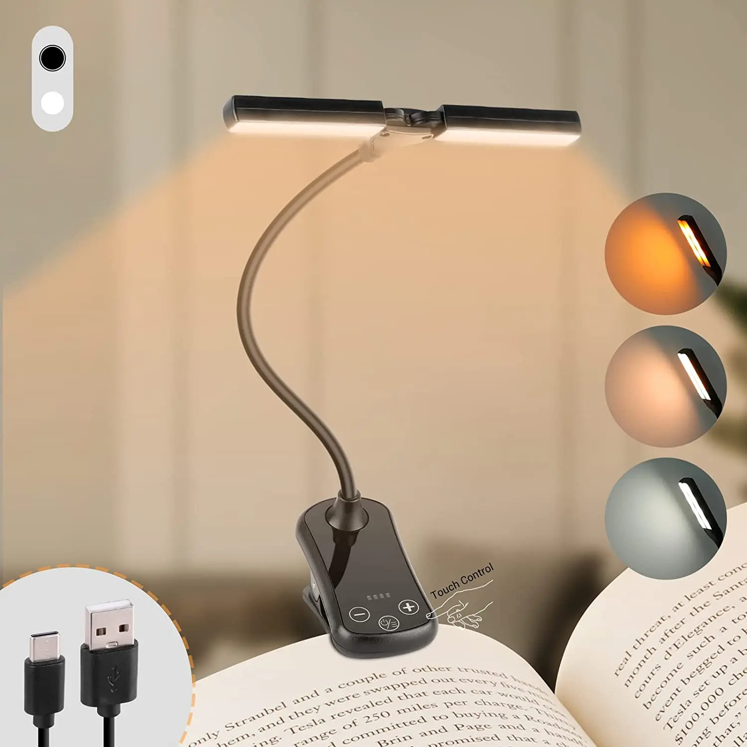Led-Lights-Book-Light-Usb-Rechargeable-Lamp-Clip-Reading-Light ...