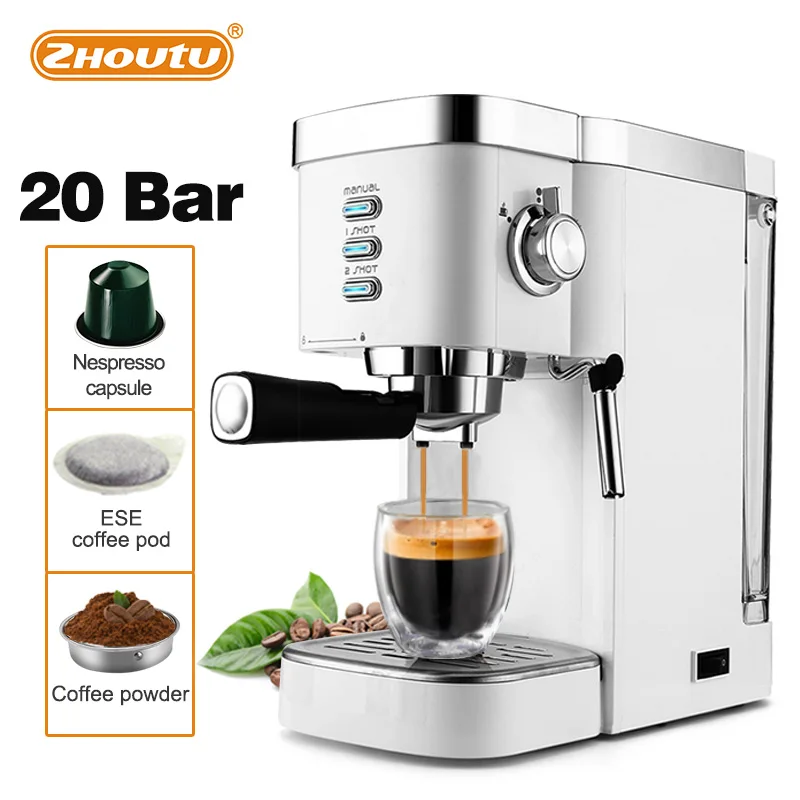 Zhoutu 20 Bar Coffee Machine 3 In 1 Espresso Cafetera,ese Coffee Pod ...