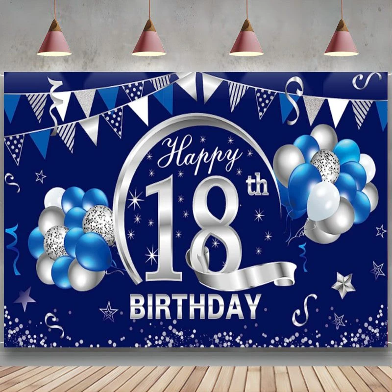Blue Silver 18th Birthday Banner Decorations for Men Boy Happy 18 ...