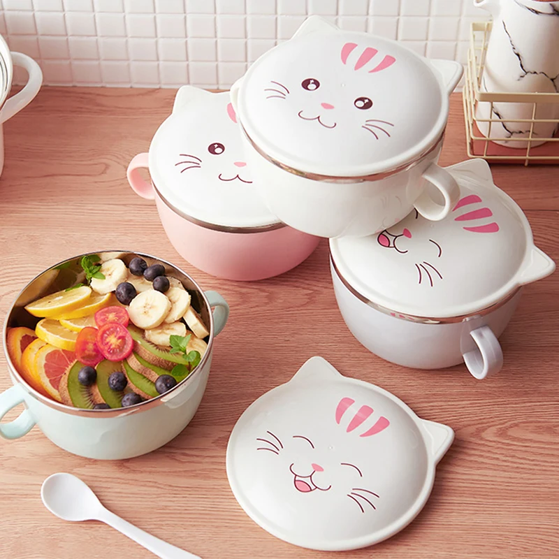 Cute-Cat-Stainless-Steel-Mixing-Bowls-with-Lids-Dual-Handle-Heat ...