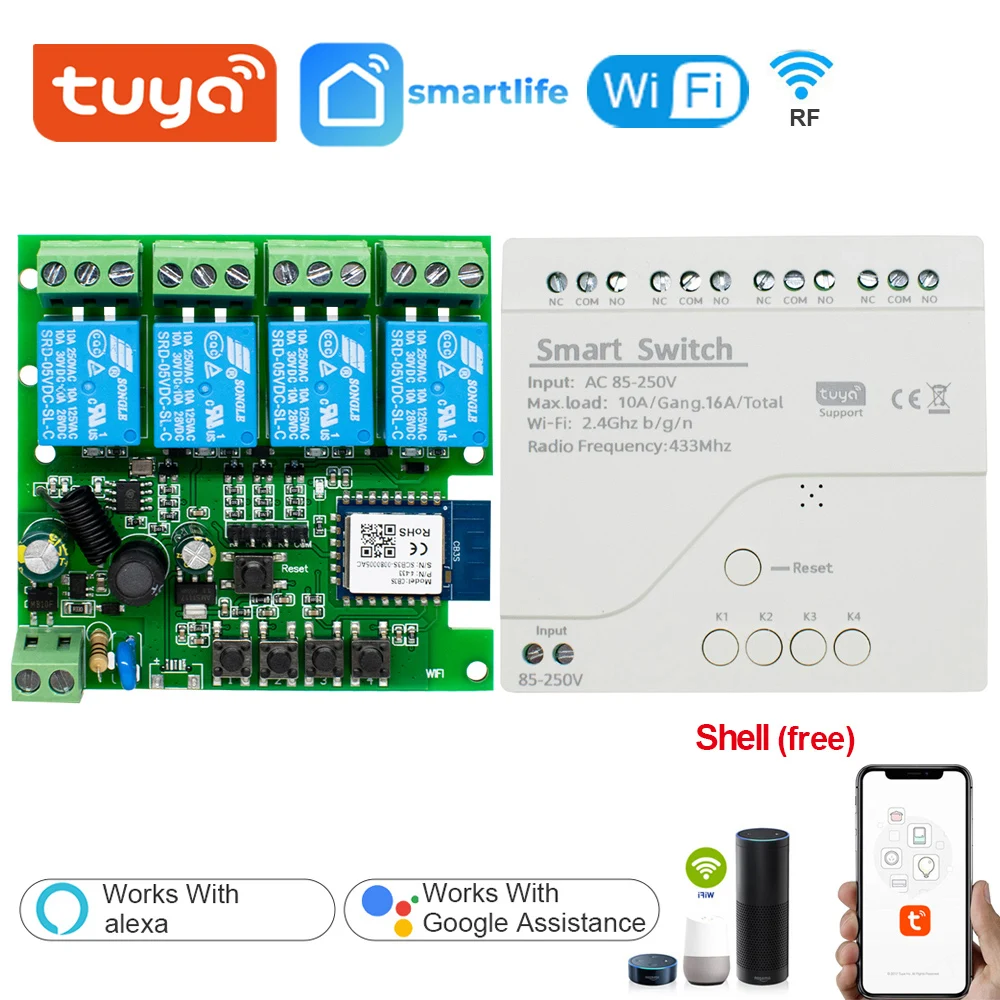 Tuya Smart Wifi Switch Module 12V 24V 220V RF 433 Remote Control ...