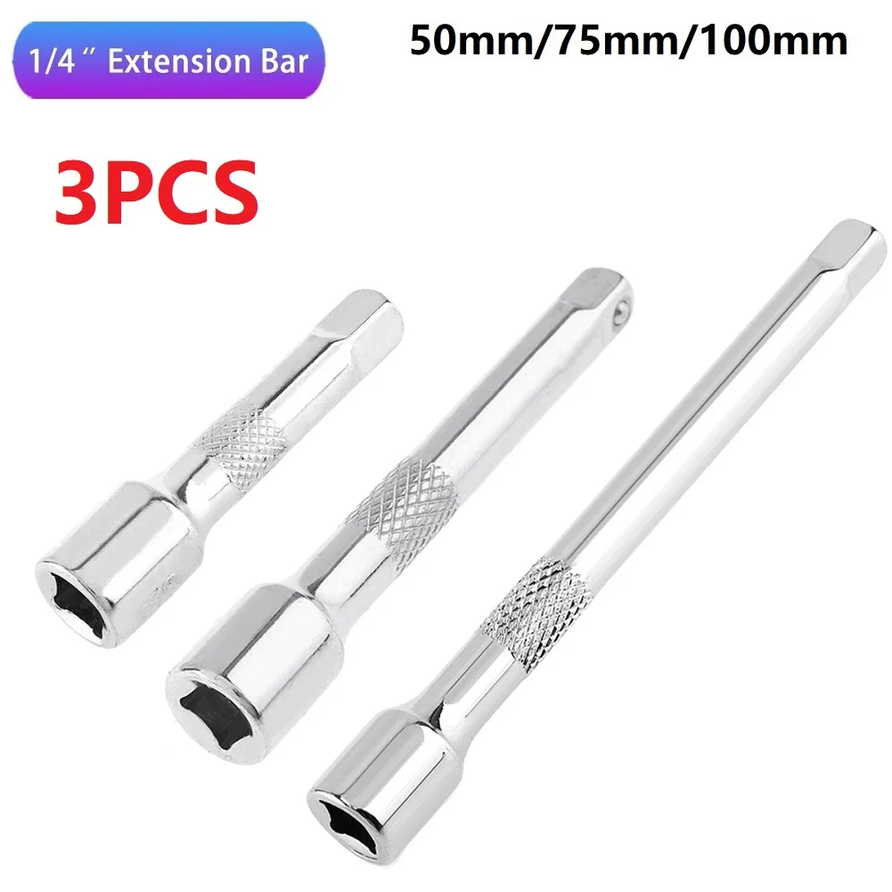 3pcs 1/4 Inch Chromed Steel Extension Bar Ratchet Socket Wrench Adapter ...