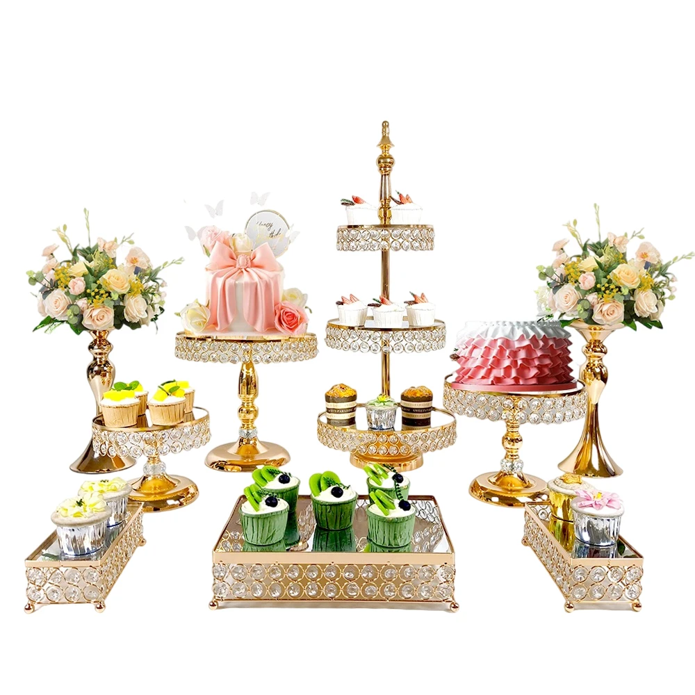Bolo-Stand-Set-Com-Espelho-De-Cristal-Frisado-Mesa-De-Sobremesa-Display ...