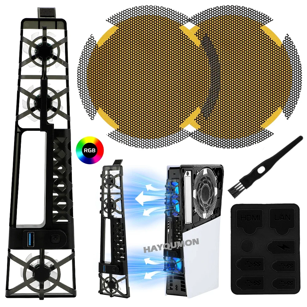 2026 New For PS5 Pro/PS5 Slim Cooling Fans with RGB Lighting and USB 3. ...