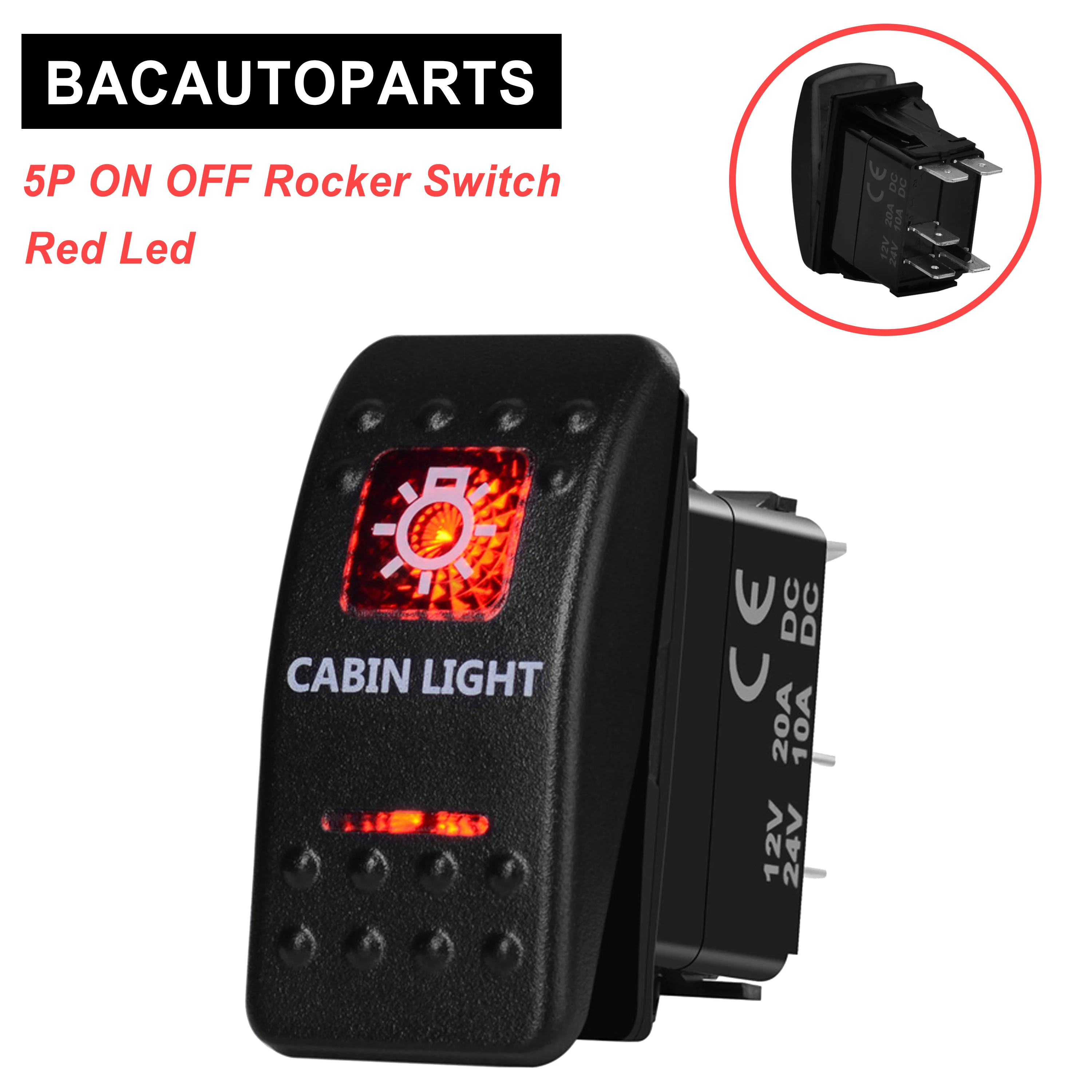 Red-Led-Cabin-Light-Rocker-Switch-SPST-5P-ON-OFF-12v-24v-For-Car-Marine ...