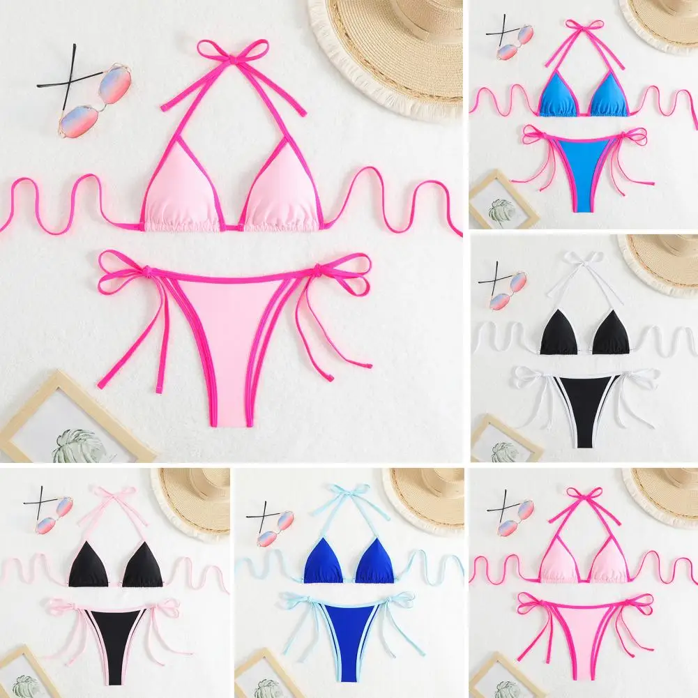 Women's 2pcs Shiny Patent Leather Micro Bikini Sets Swimsuit Halter ...