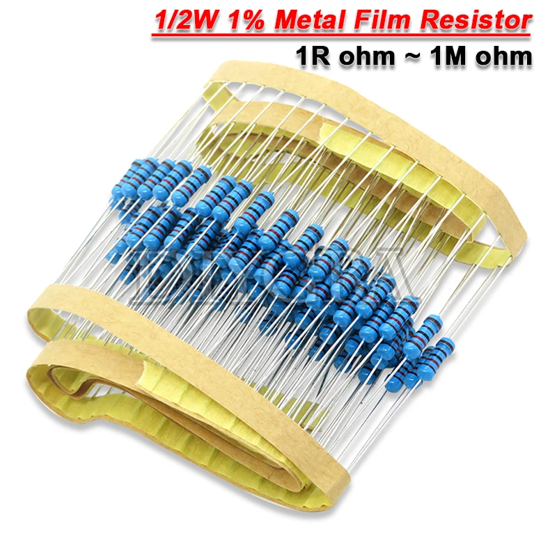 50pcs 1/2w 0r-2.2m 1% Metal Film Resistor 0.5w 0 2.2 10 100 120 150 220 270 330 470 1k 2.2k 4.7k ...
