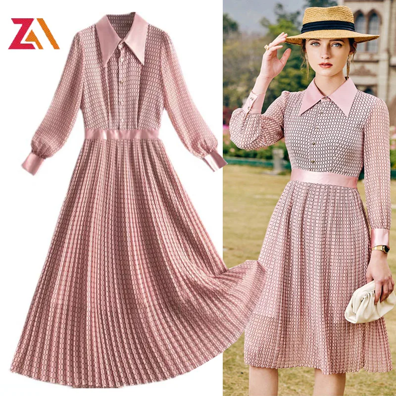 Zalady French Vintage Geometric Print Midi Dresses Women's Robes Summer ...