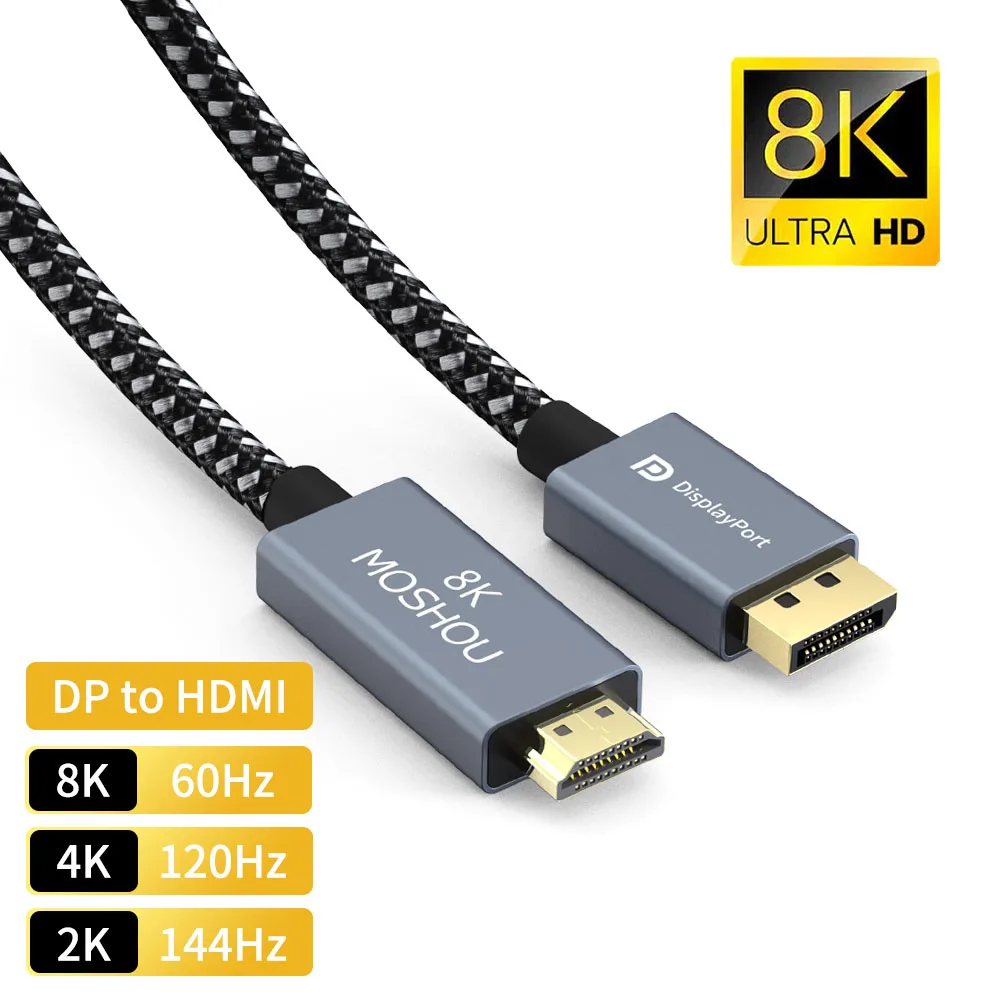 Moshou 8K DisplayPort to HDMI-compatible Cable UHD 8K@60Hz 4K@120Hz ...